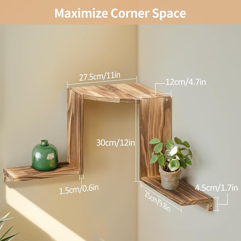 Millwood Pines Corner Shelf Wall Mounted Floating Shelf Multi-functional storage display rack ...